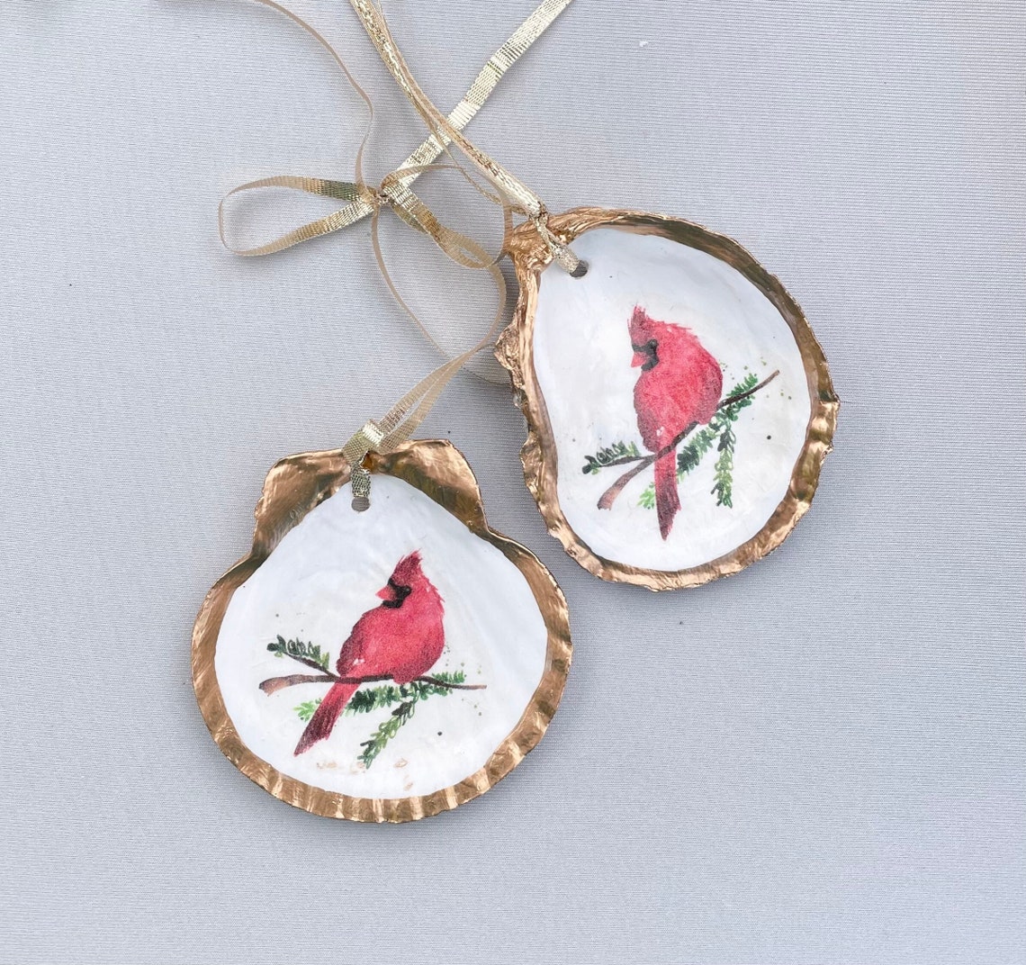 Oyster Shell Christmas Ornament Cardinal Gifts Bird Lover - Etsy