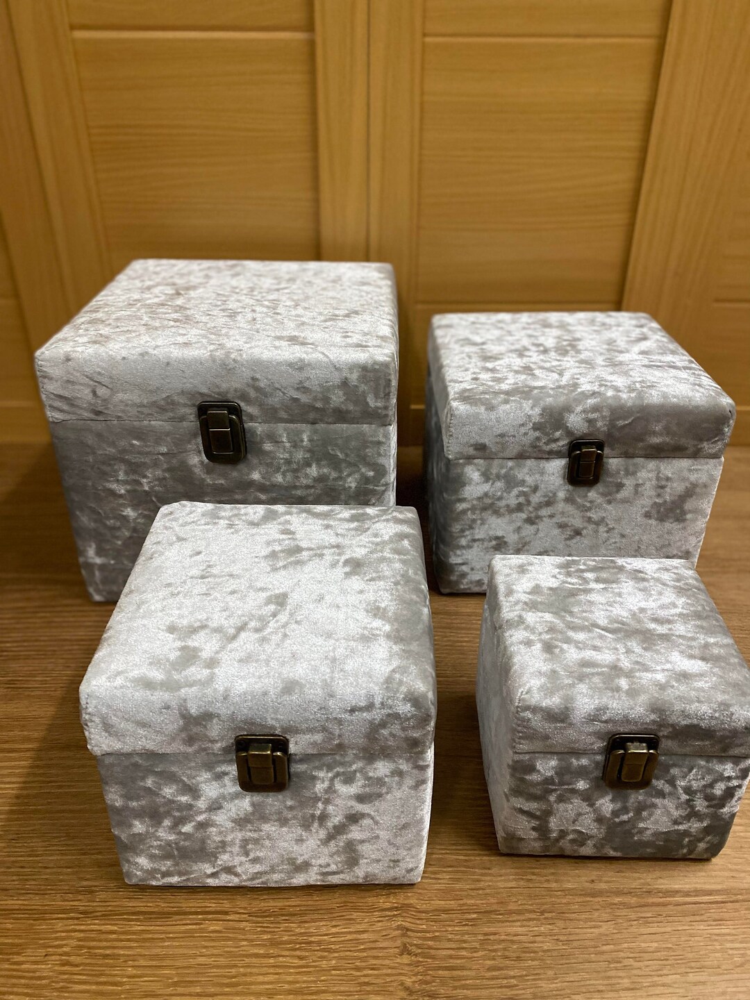 Set of 4 Crushed Velvet Fabric Storage Chests - Etsy