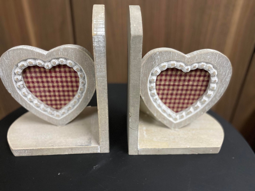 Wooden & Fabric Heart Bookends - Etsy