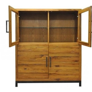 Rustic Oak Display Cabinet With LED Lights - 145 Cm Tall - Etsy