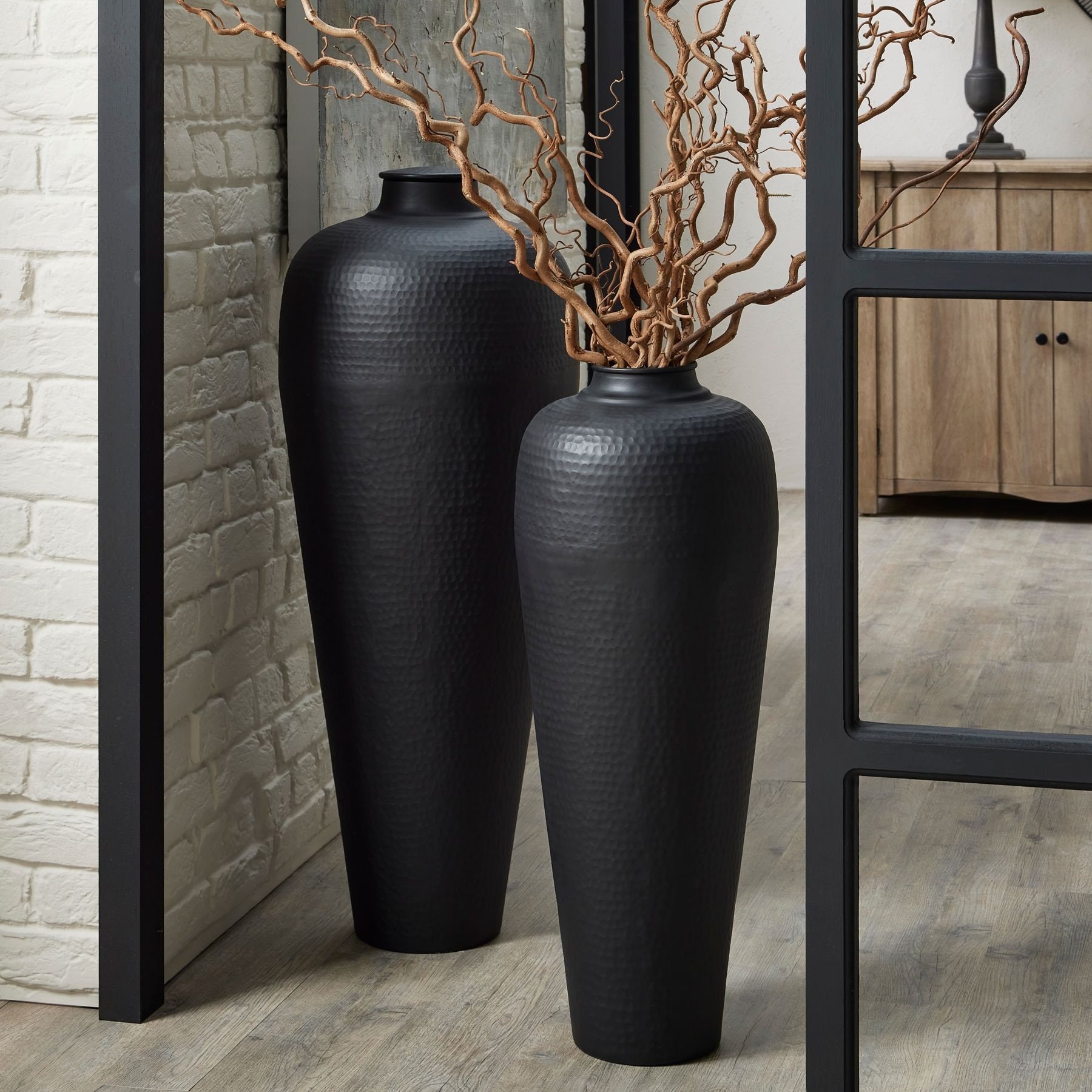 Handcrafted Black Hammered Steel Vase - Contemporary Metal Floor Vase ...