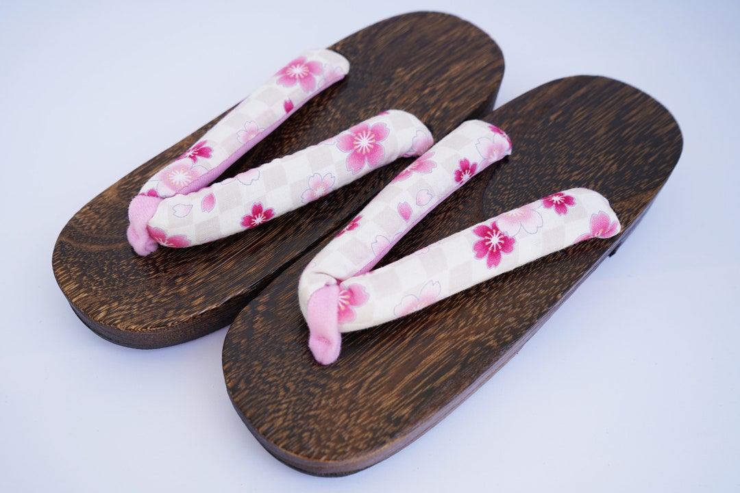 Japanese Kimono Yukata Zori Sandal, White and Sakura, Women's Sandal ...