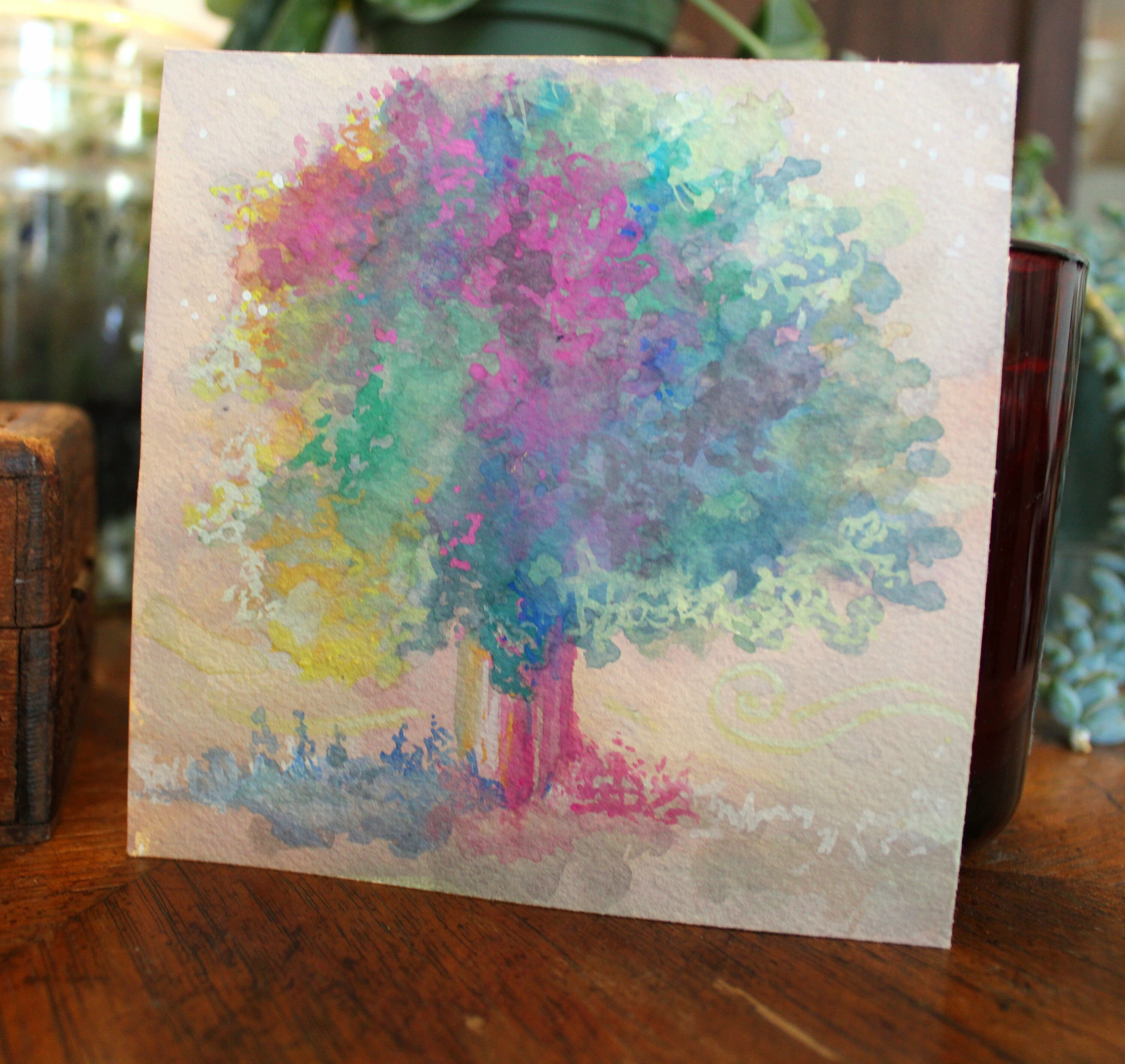 Miniature Tree Painting 5x5in Square ORIGINAL Gouache Painting ...