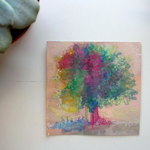 Miniature Tree Painting 5x5in Square ORIGINAL Gouache Painting ...