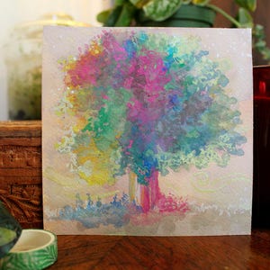 Miniature Tree Painting 5x5in Square ORIGINAL Gouache Painting ...
