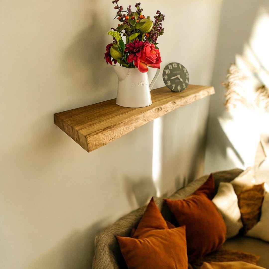 Bespoke Oak Floating Shelf With Natural Edge and With Fixings - Etsy
