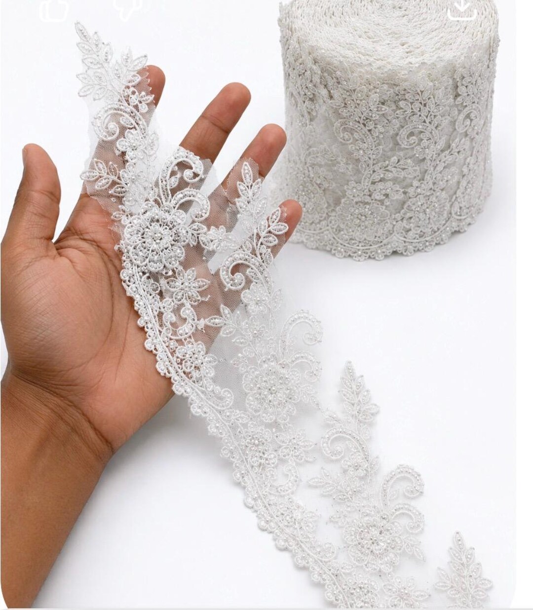 Ivory Beaded Lace Trim by Yard | Bridal Embroidered Lace Applique ...
