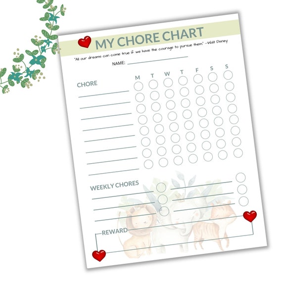 Cute Safari Animal Chore Chart for Kids Kids Daily Task List - Etsy