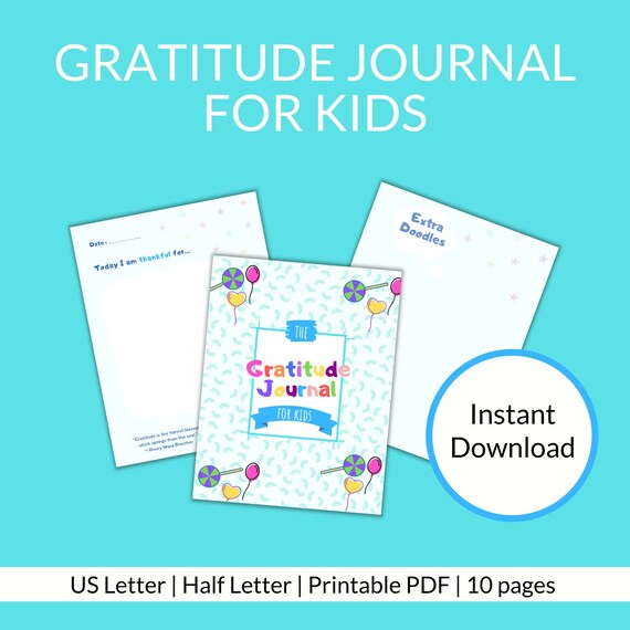 Blue Gratitude Journal Pages for Kids with Inspiring Quotes | Etsy