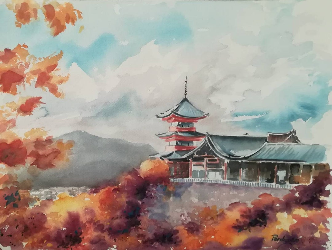Original Painting. Exclusive Watercolor. Kioto. Japan. Autumn - Etsy