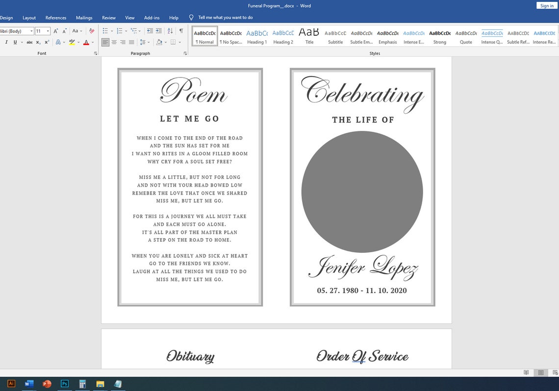 Modèle de programme funéraire imprimable téléchargement - Etsy France