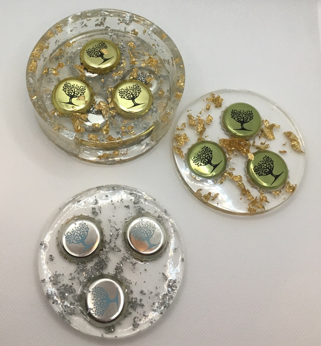 Set of Four Resin Coasters With Holder, Epoxy Resin Coasters, Gift ...