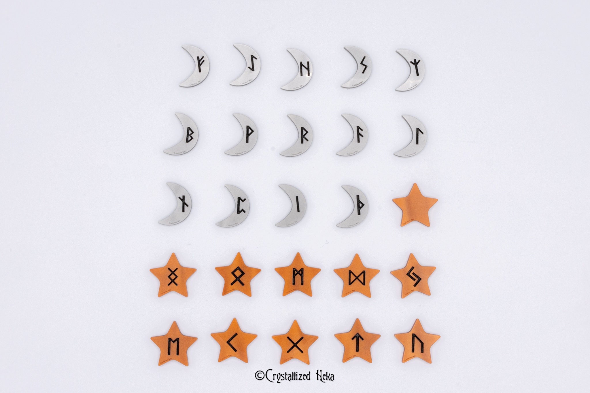 Acrylic Silver Moons and Gold Stars Rune Set Elder Furthark - Etsy
