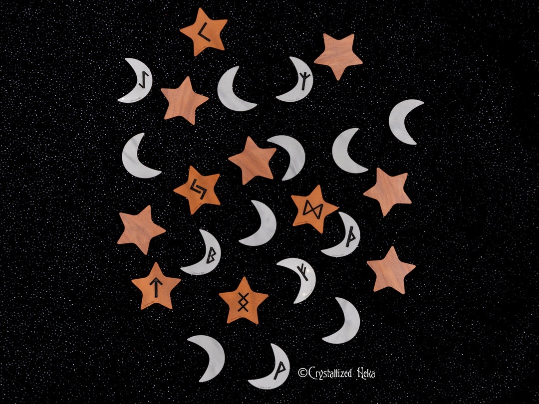 Acrylic Silver Moons and Gold Stars Rune Set Elder Furthark - Etsy