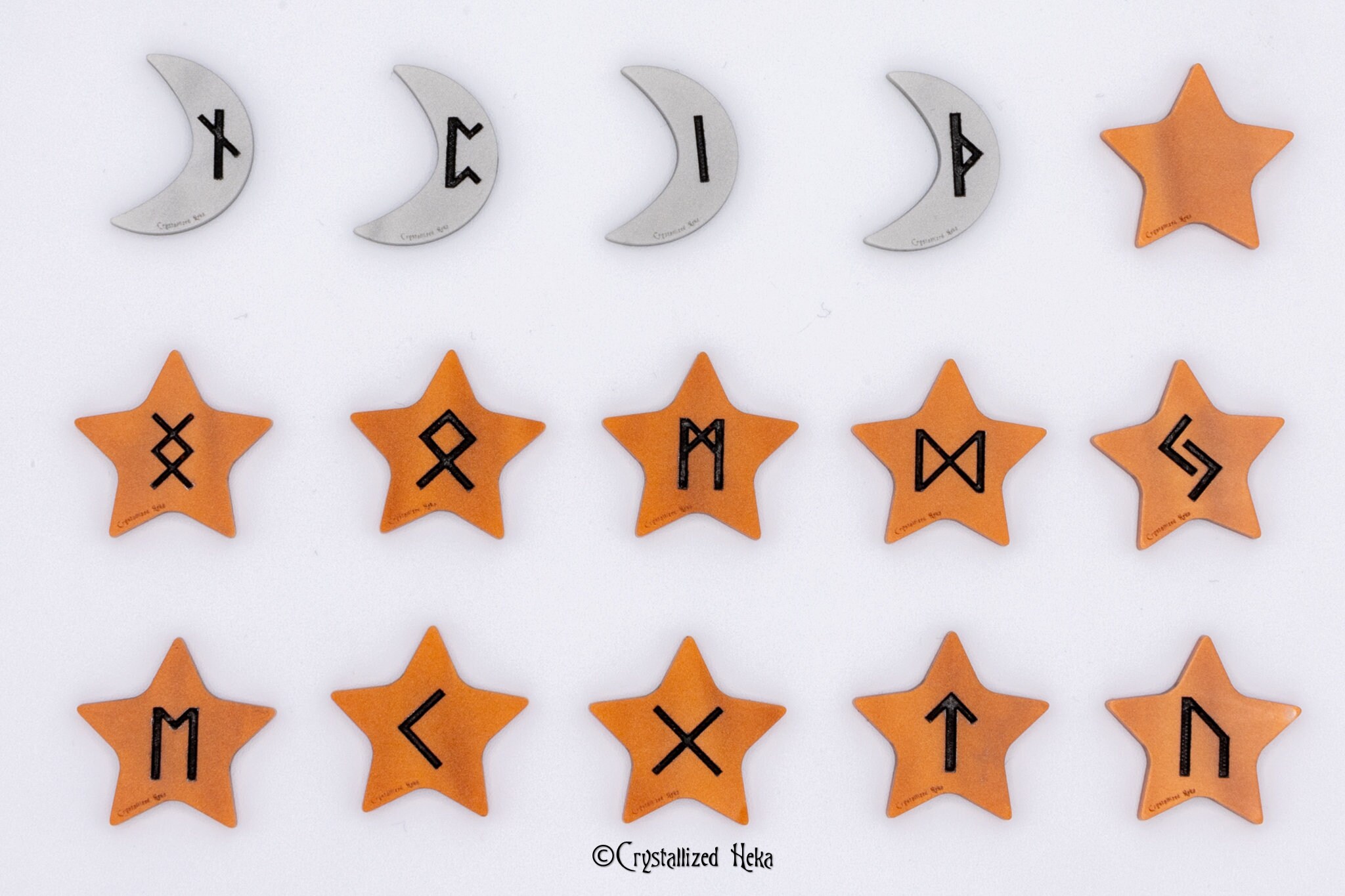 Acrylic Silver Moons and Gold Stars Rune Set Elder Furthark - Etsy