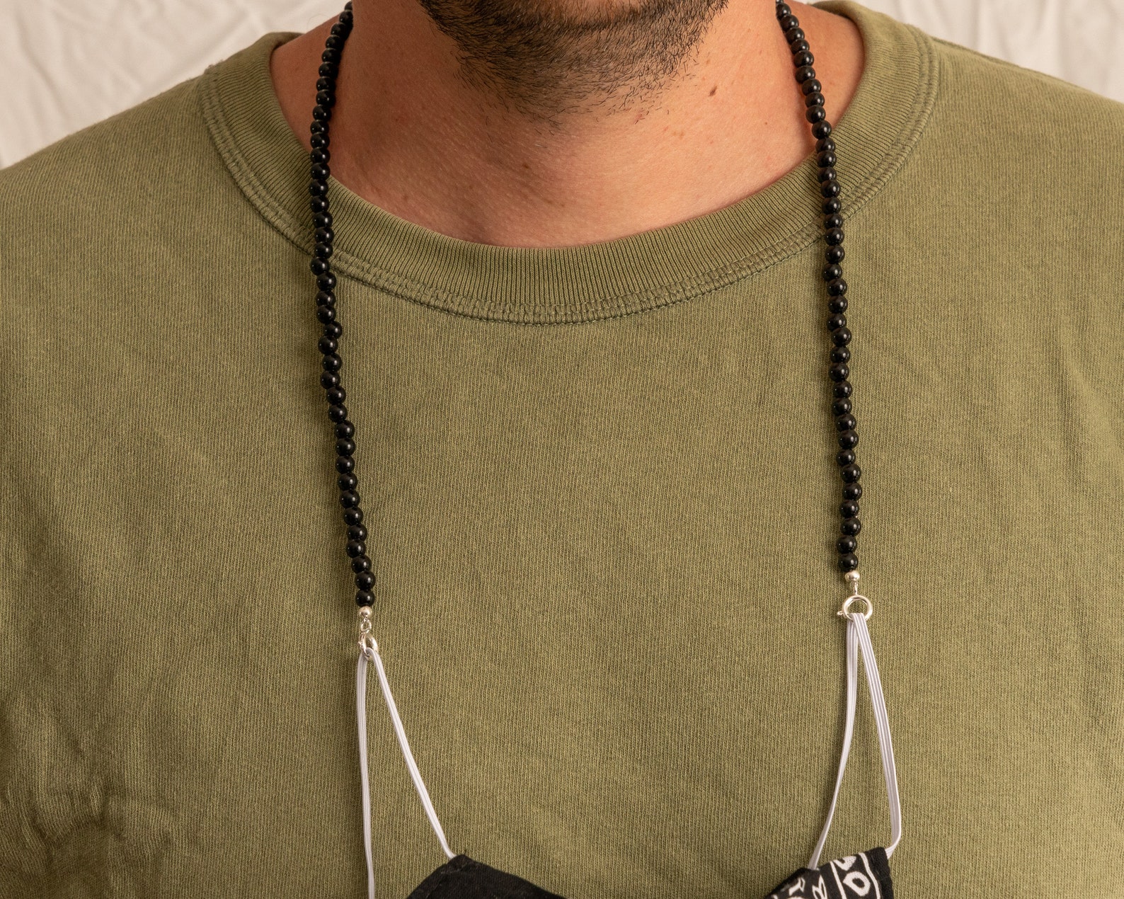 Men's Face Mask Chain Black Onyx Mask Chain Men's - Etsy