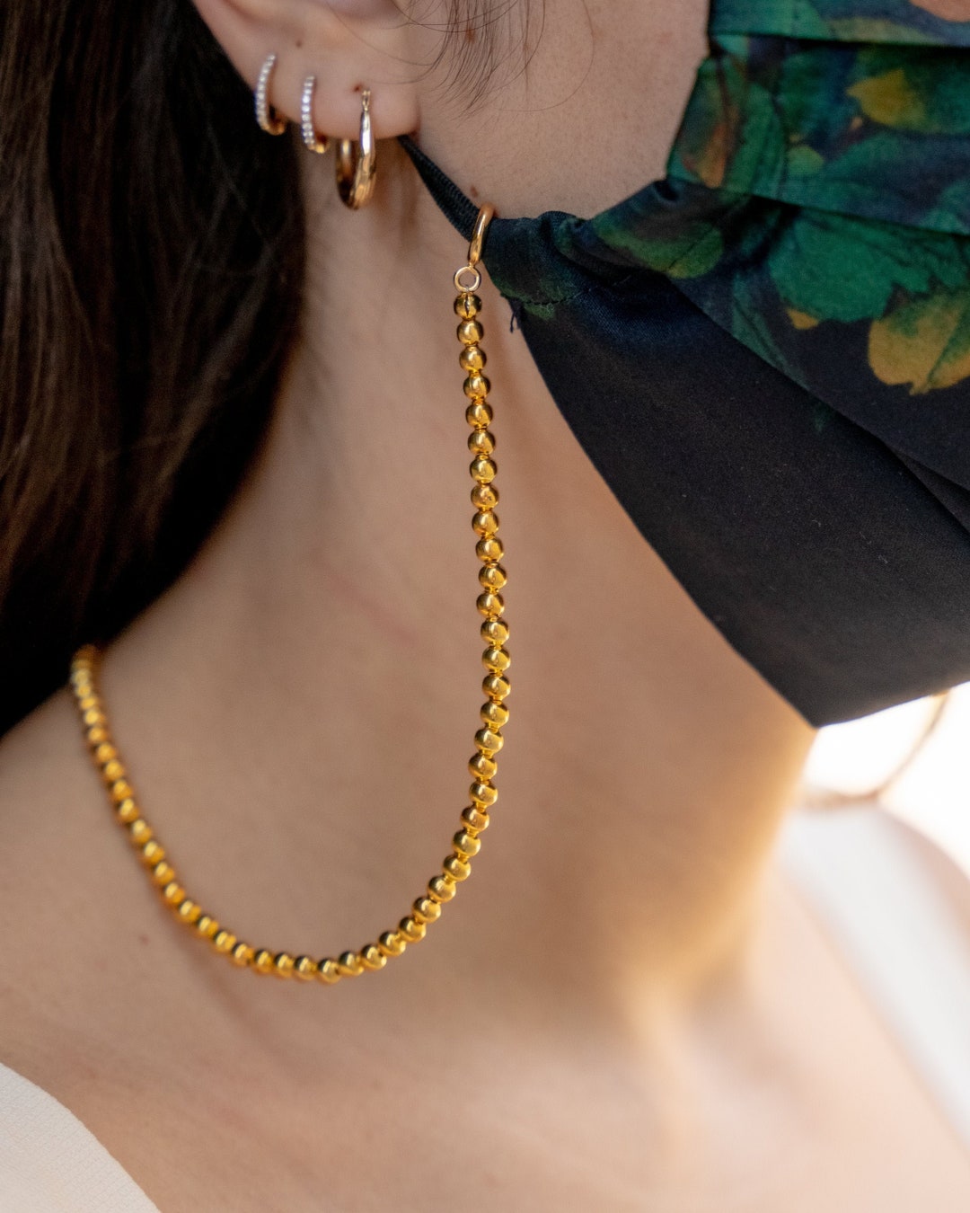 Face Mask Chain, Beaded Face Mask Chain, Gold Mask Chain, Face Mask ...