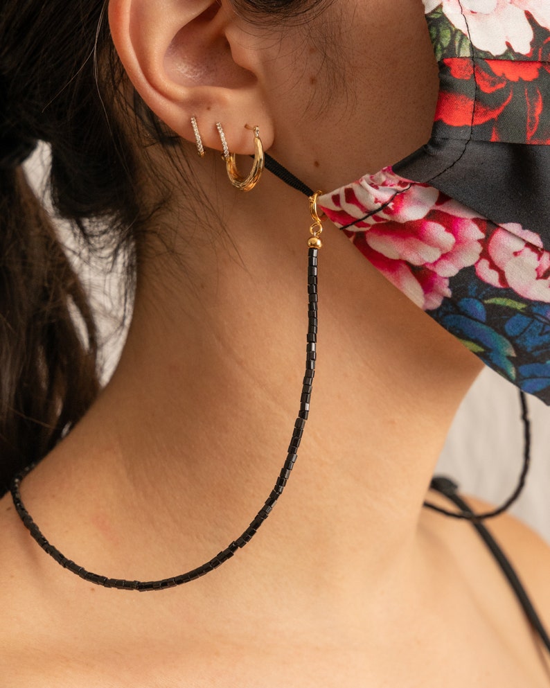 Face Mask Chain, Beaded Face Mask Chain, Black Mask Chain, Face Mask ...