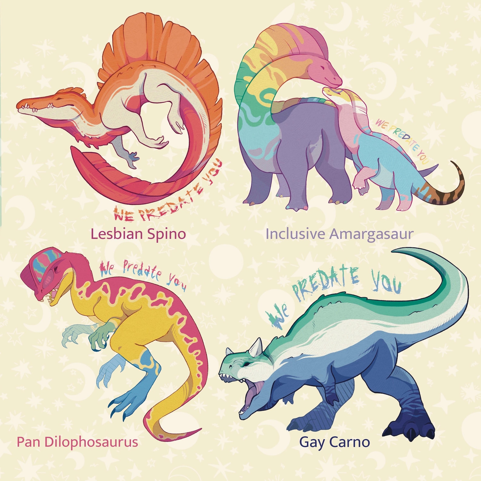 Aggressive Pride Dinosaur Stickers: Ace Therizino, Lesbian Spino, Gay ...