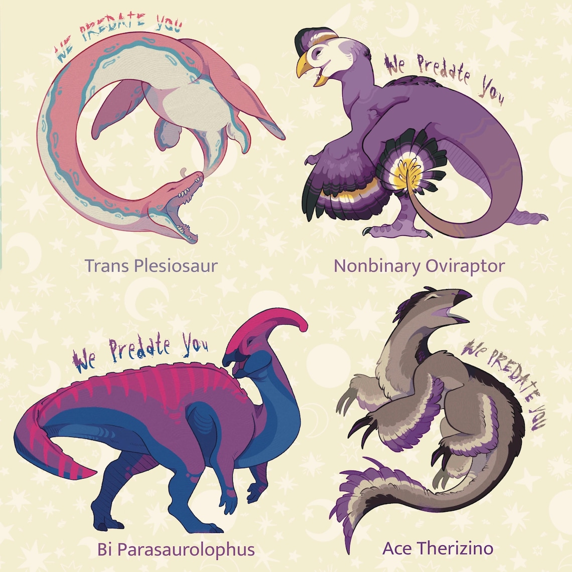 Aggressive Pride Dinosaur Stickers: Ace Therizino, Lesbian Spino, Gay ...