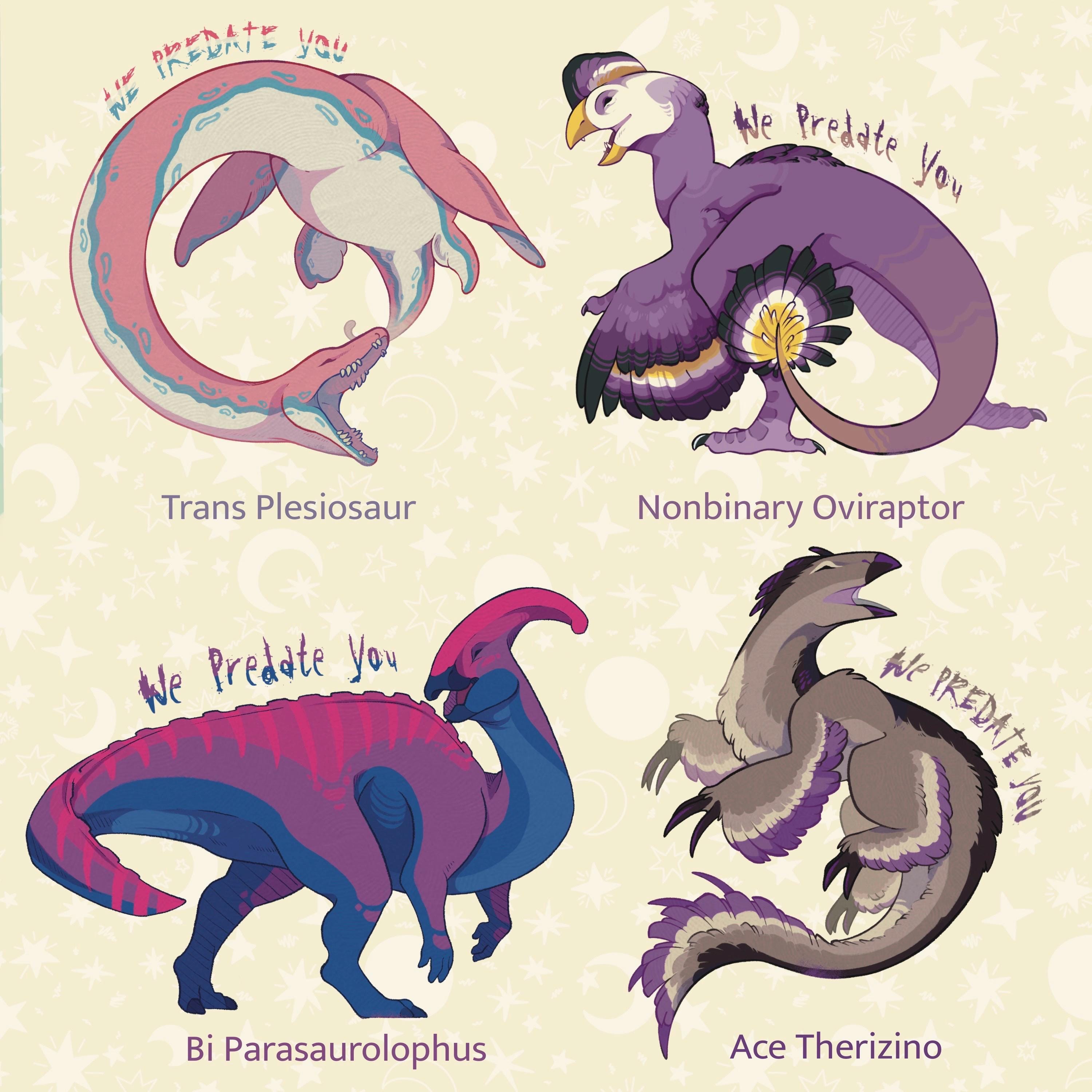 Aggressive Pride Dinosaur Stickers: Ace Therizino, Lesbian Spino, Gay ...