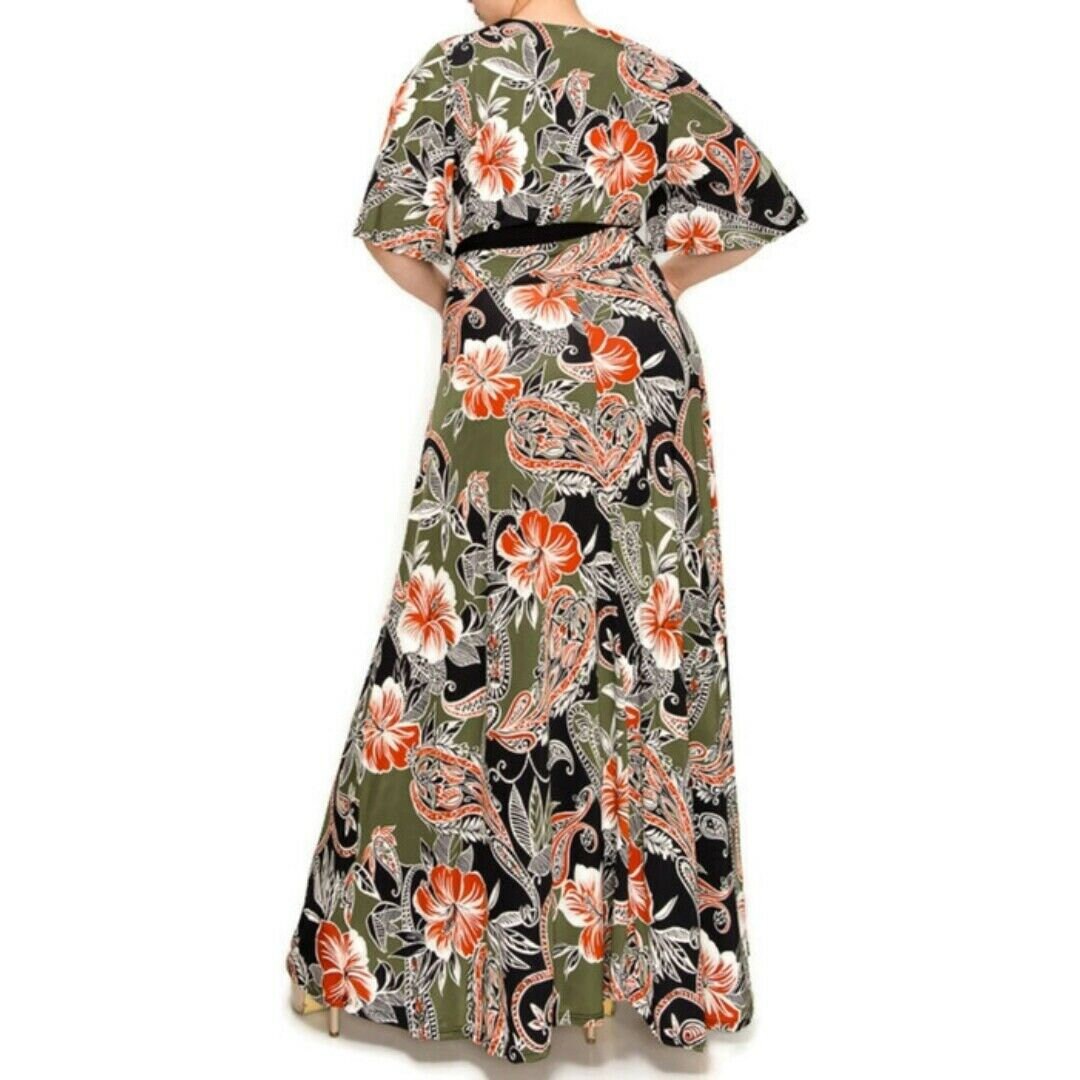 Olive Rust Hibiscus Floral Faux Wrap Maxi Plussize Dress - Etsy