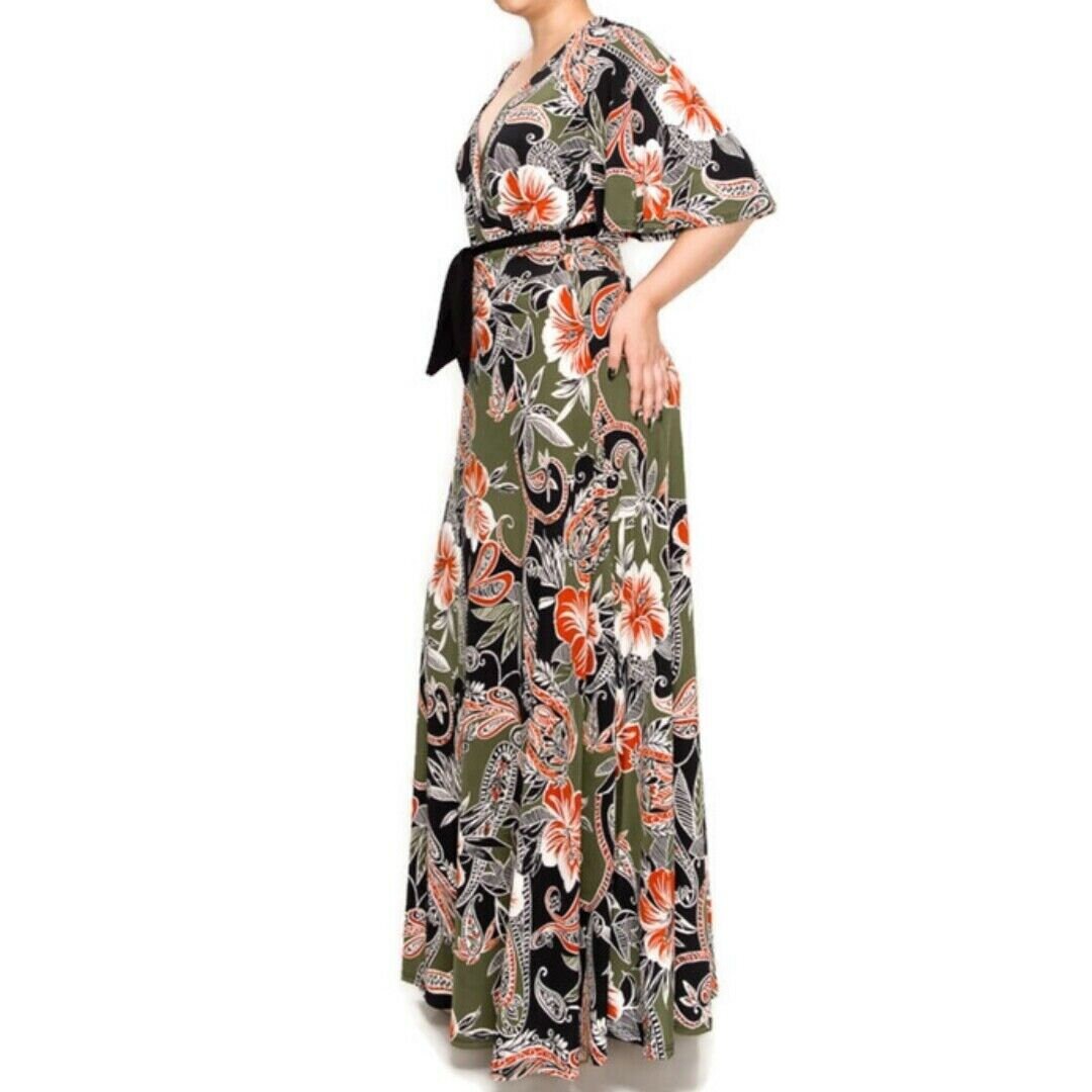 Olive Rust Hibiscus Floral Faux Wrap Maxi Plussize Dress - Etsy