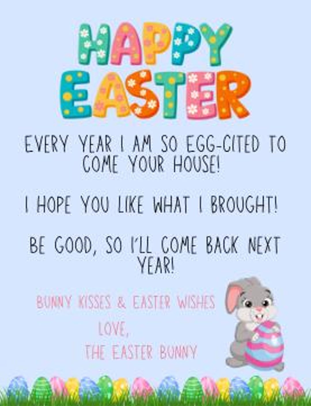 Easter Bunny Note - Note From the Easter Bunny - Digitial Download ...