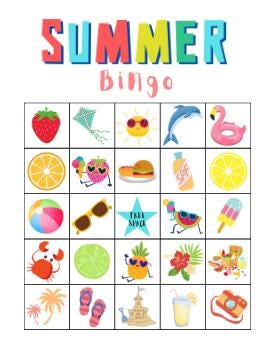 Summer Bingo - Printable- Digital Download - - Etsy
