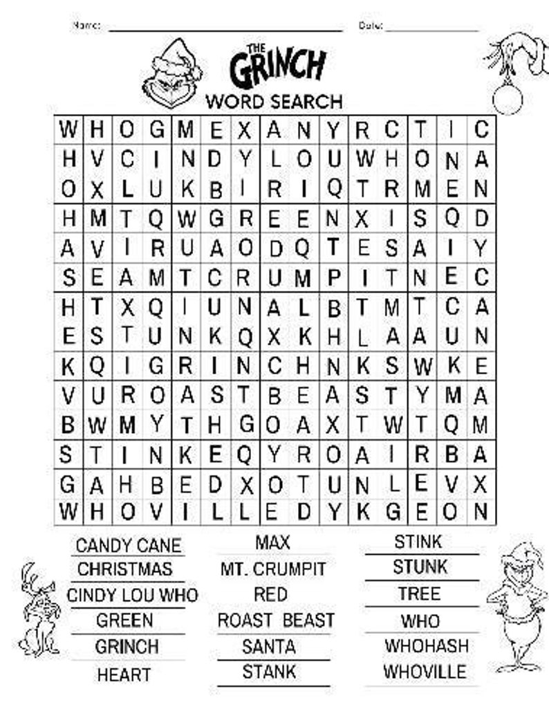 The Grinch Wordsearch - Digital Download - Printable - Etsy
