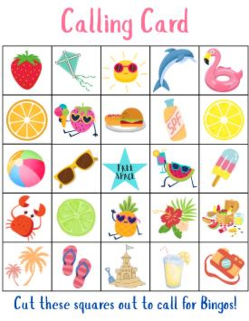 Summer Bingo - Printable- Digital Download - - Etsy