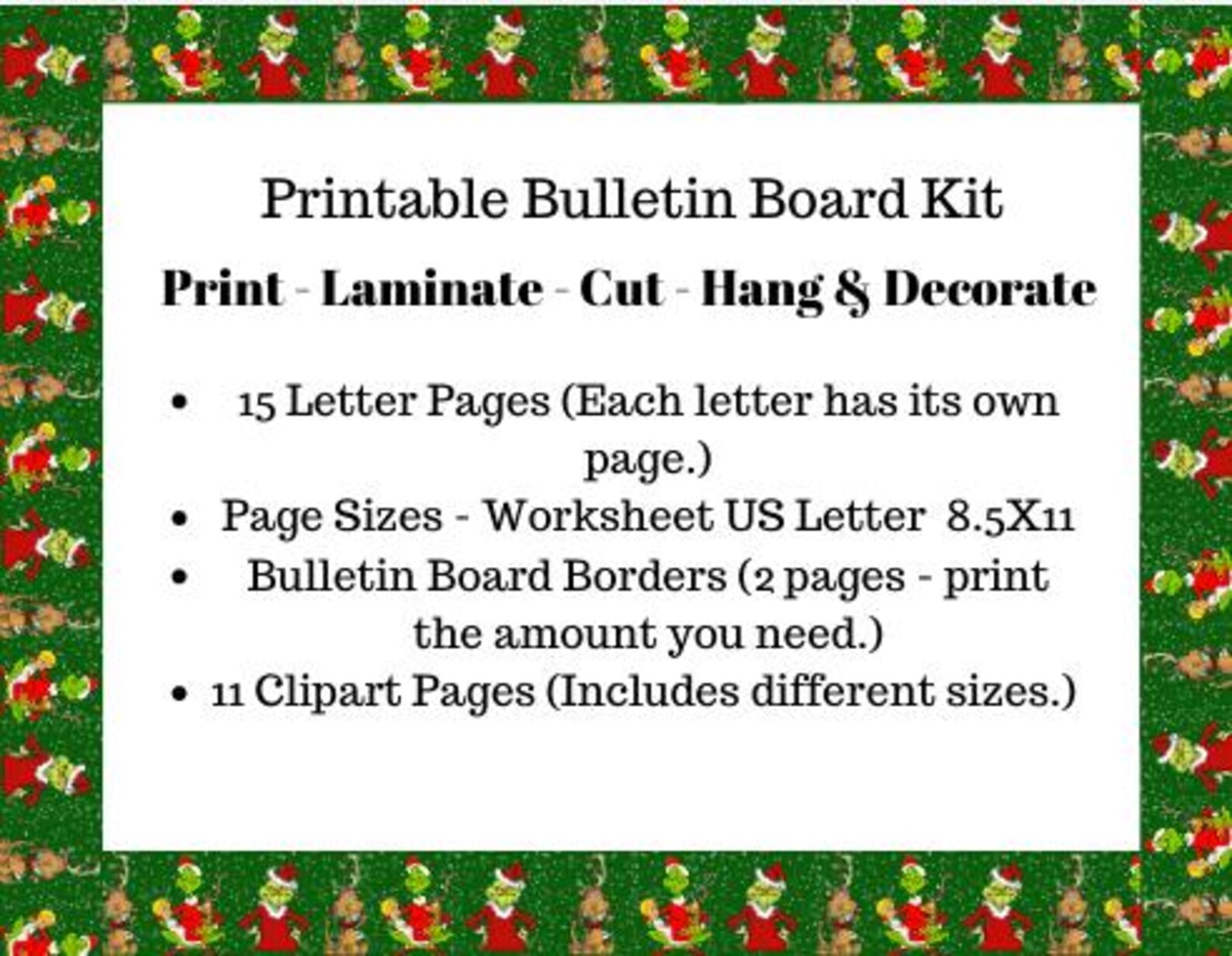 Merry Grinchmas Printable Bulletin Board - Christmas Digital Download ...