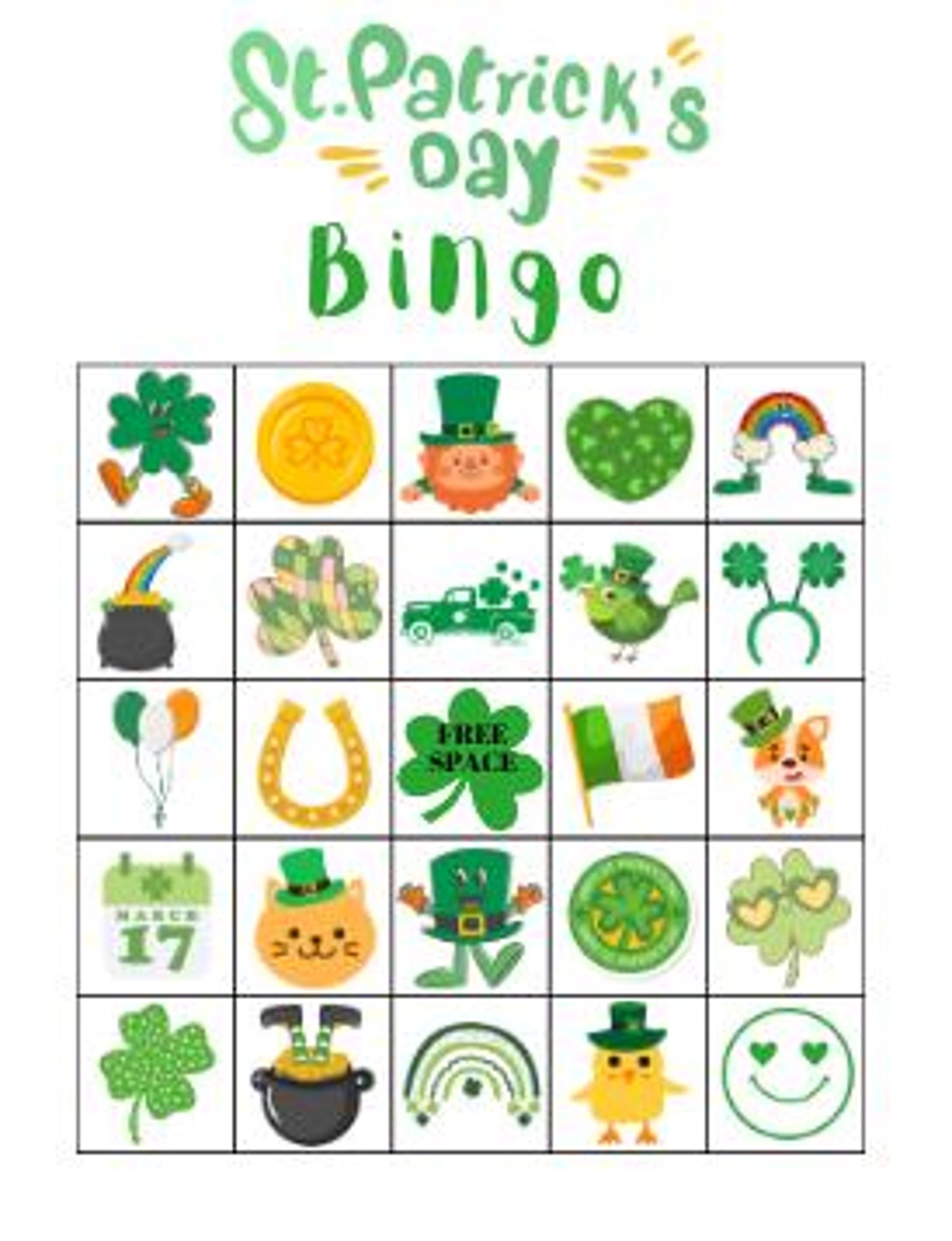 St. Patrick's Day Bingo Game - Printable - Digital Download - Etsy