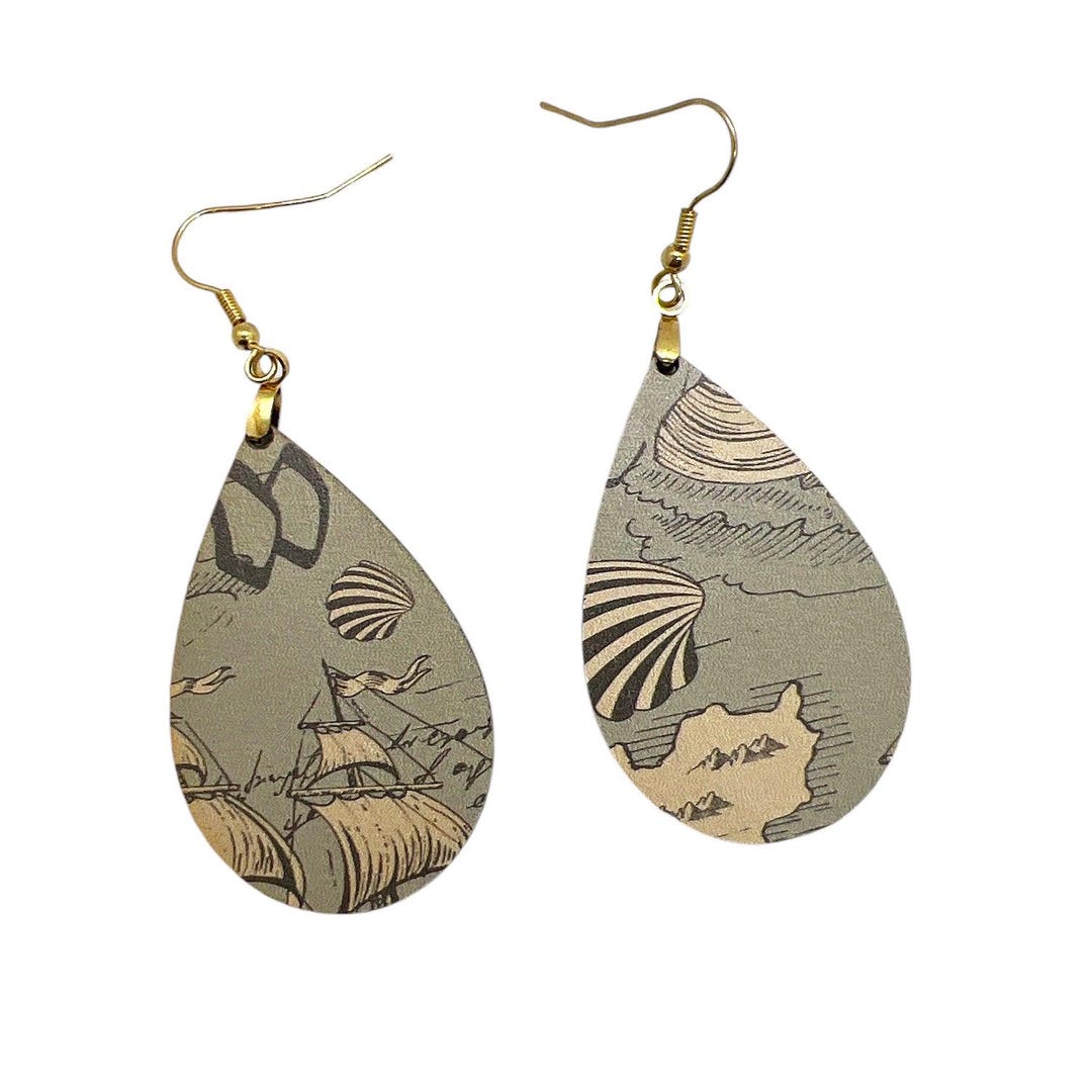 Pirate Map Old Ship Captain Earrings - Etsy