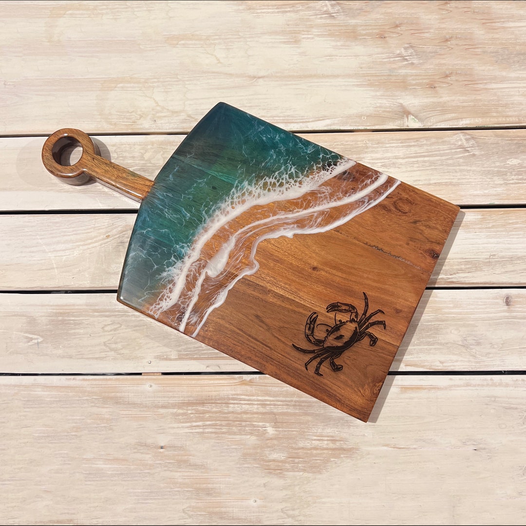 Large Ocean Crab Paddle Waves Epoxy Charcuterie Cheese - Etsy