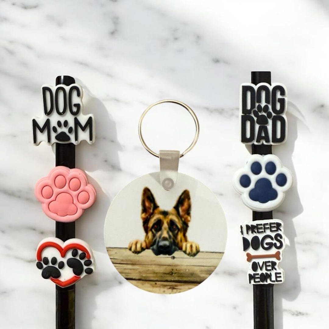 German Shepherd Gift Set: Aluminum Keychain & Straw Toppers - Etsy