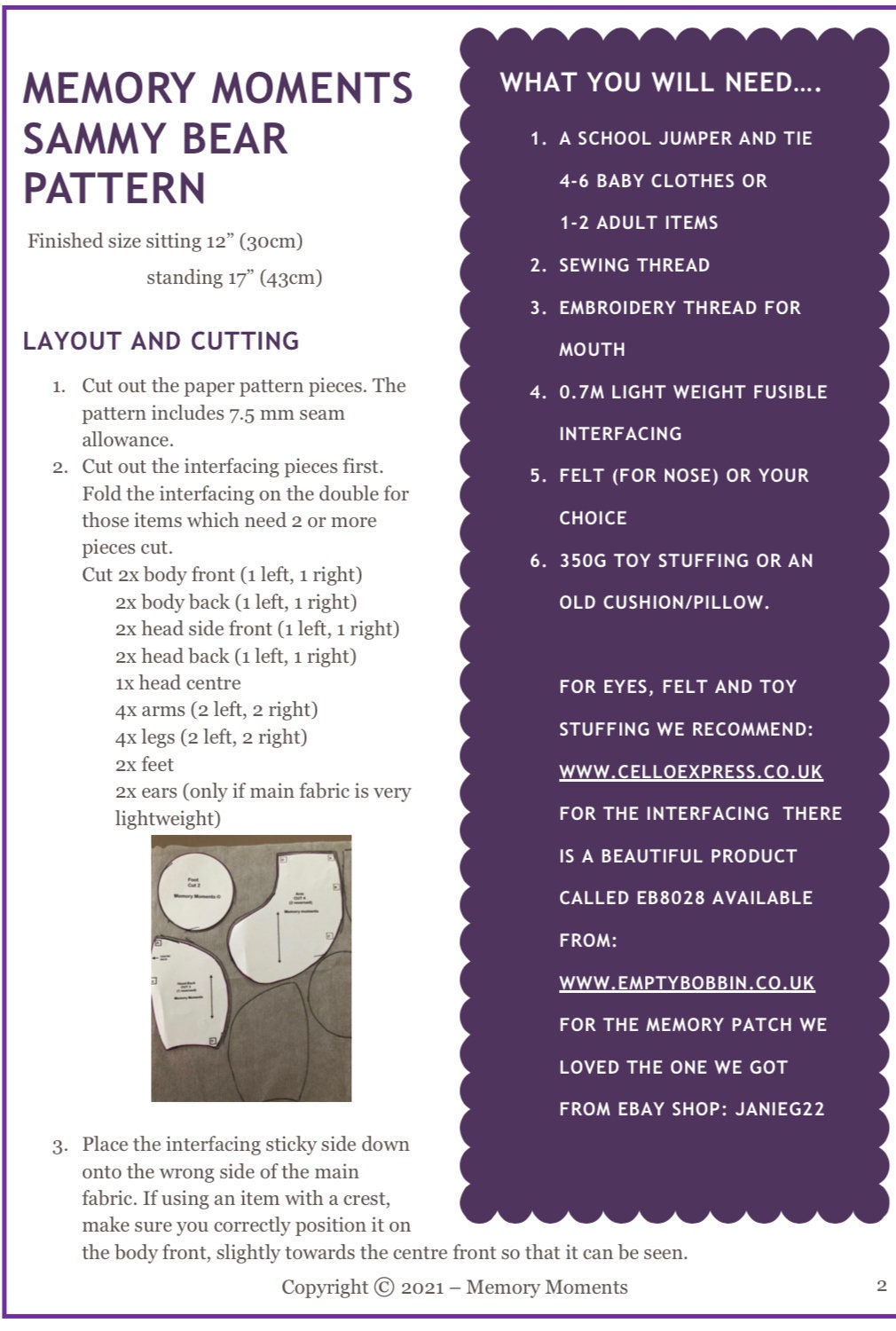 Keepsake Memory Teddy Bear Sewing Pattern PDF - Etsy