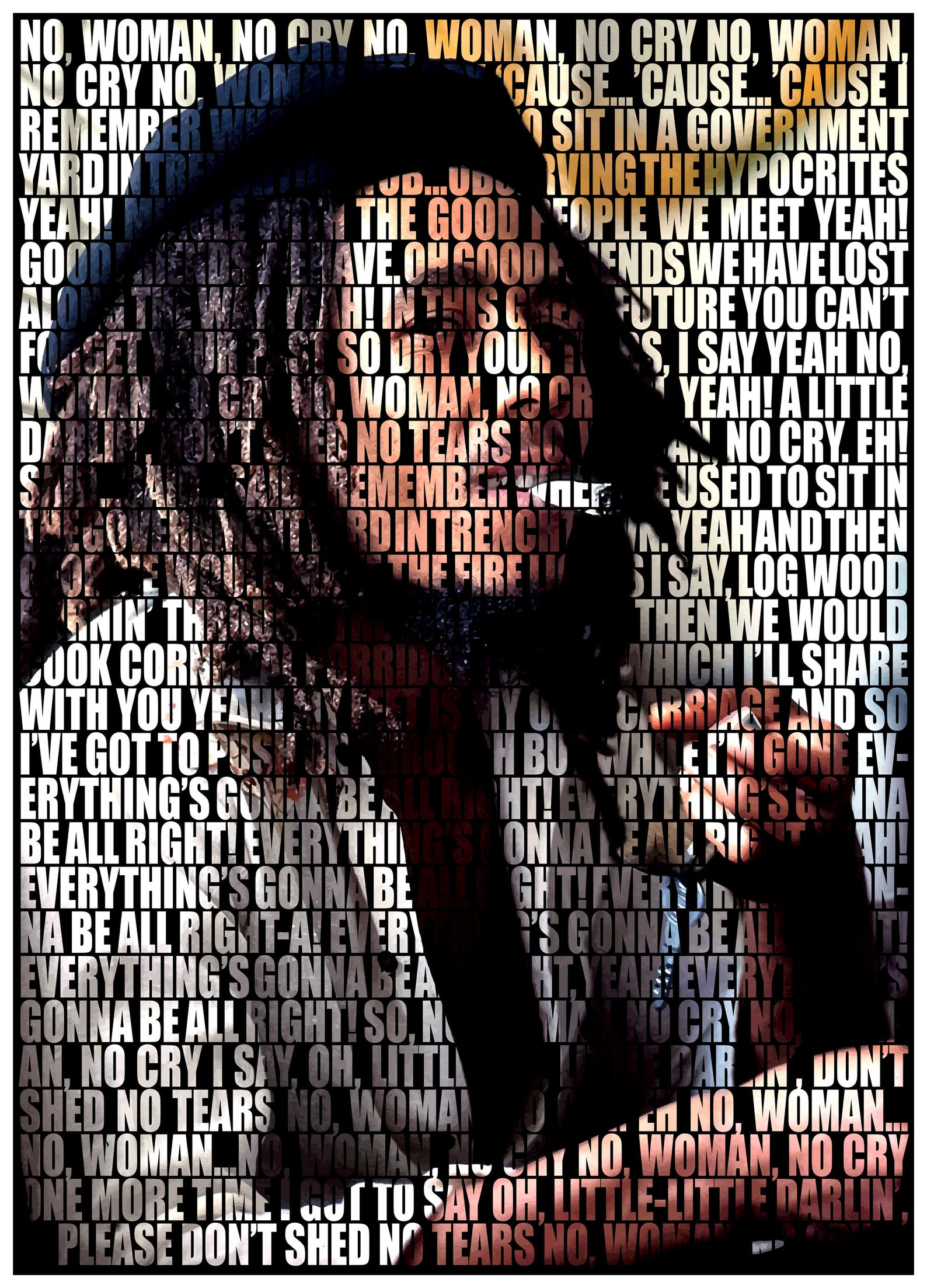 Text Portrait of Bob Marley With Full Lyrics of the Song No | Etsy