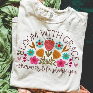 Bloom With Grace Whimsical Boho Png, Inspirational Png, Floral Png, Positive Png, Mental Health ...