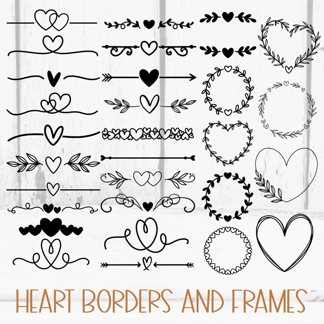 Heart Border Svg Bundle, Heart Text Divider Svg, Heart Svg, Heart ...