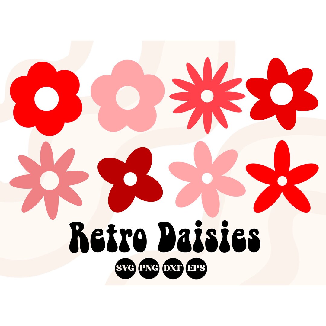 Retro Daisy Svg Bundle, Retro Flower Svg, Flower Svg, Groovy Flower Svg ...