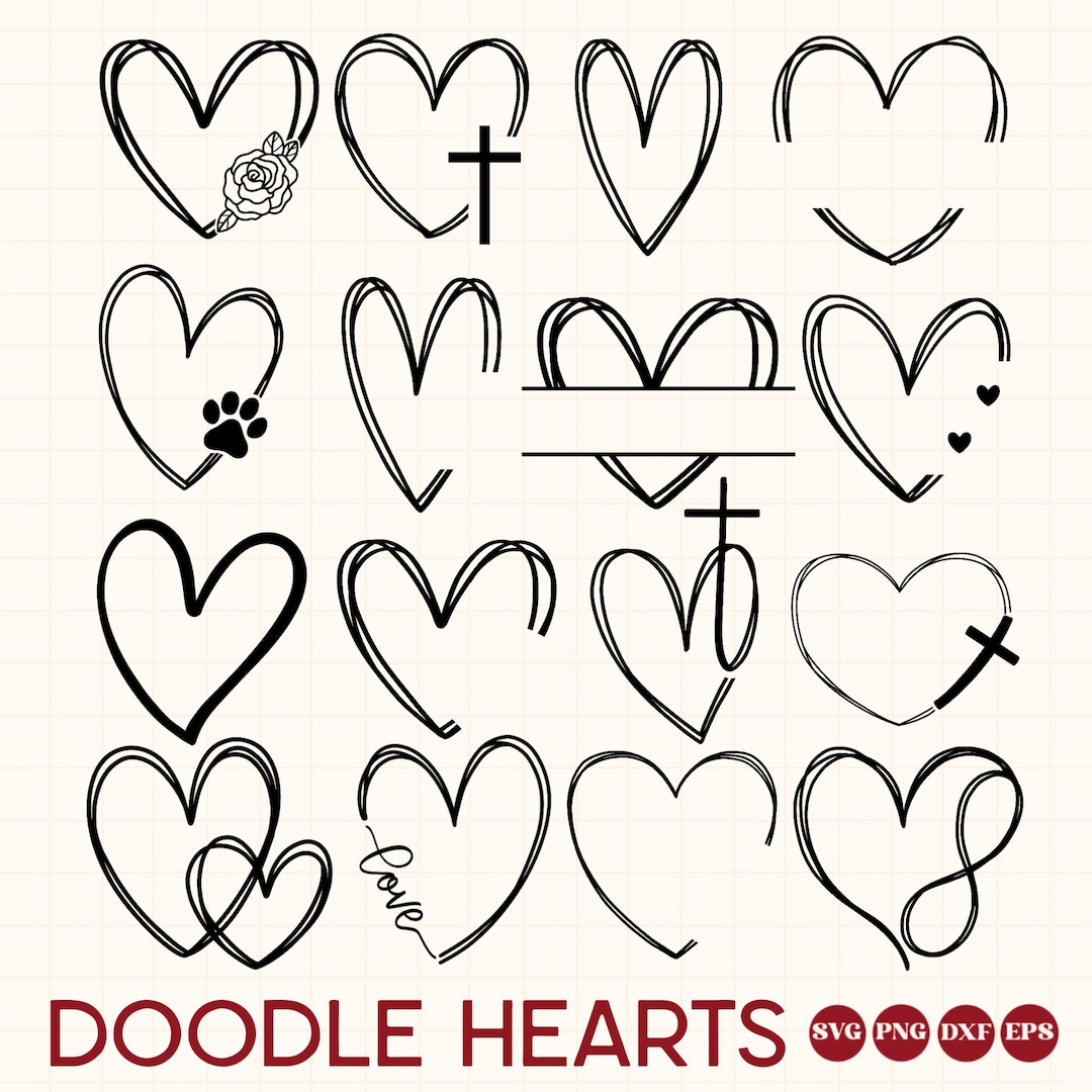 Doodle Hearts Svg Bundle, Heart Svg, Heart Name Frame Svg, Heart ...