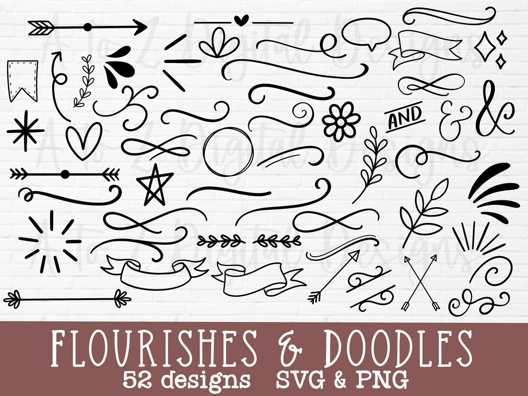 Doodle Elements Svg Bundle | Swashes Svg | Flourishes Svg | Swoosh Svg ...
