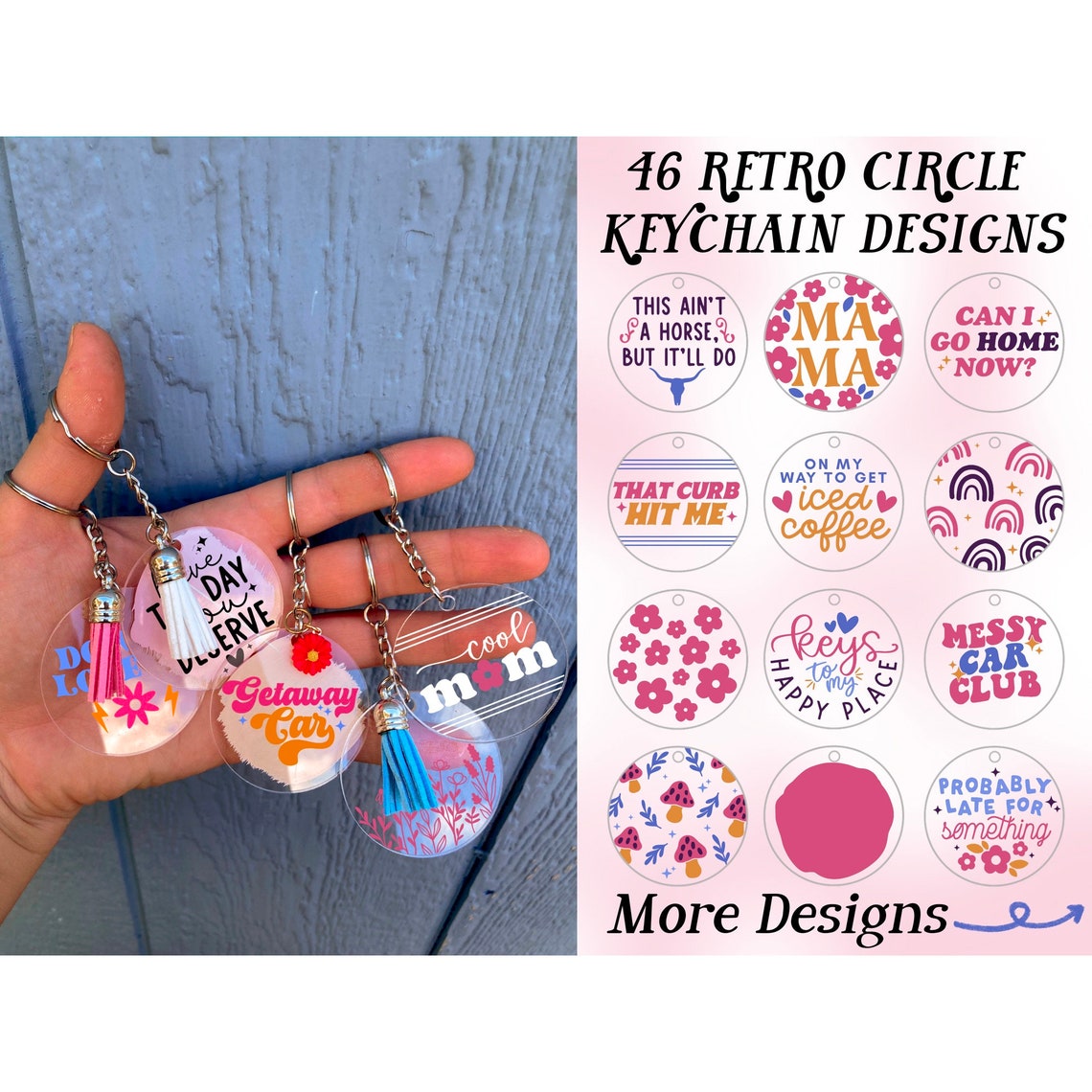 Retro Round Keychain SVG Bundle, Circle Keychain Svg, Funny Keychain ...