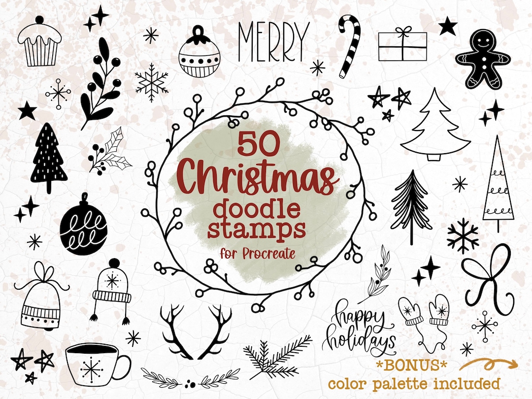 Christmas Procreate Stamps | 50 Procreate Christmas Doodle Brushes ...