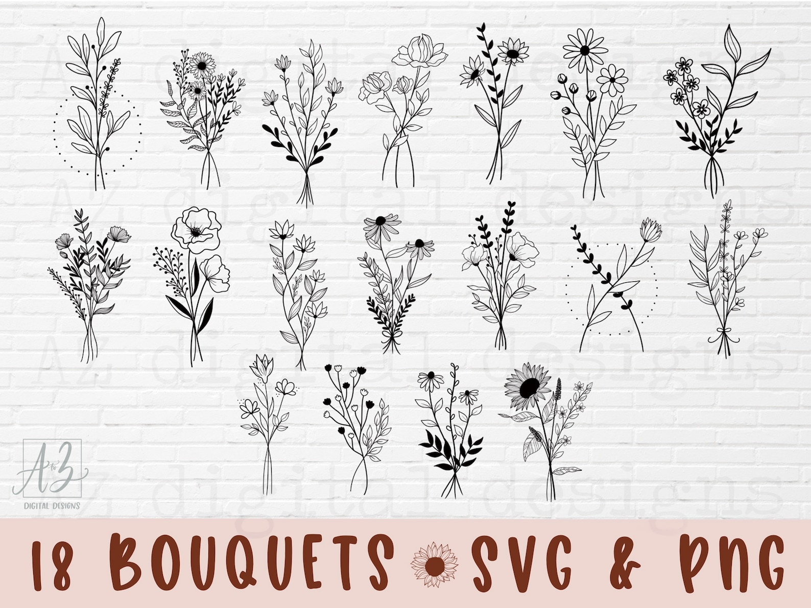 Bouquet Svg Bundle Flowers Svg Png Hand Drawn Floral Svg - Etsy