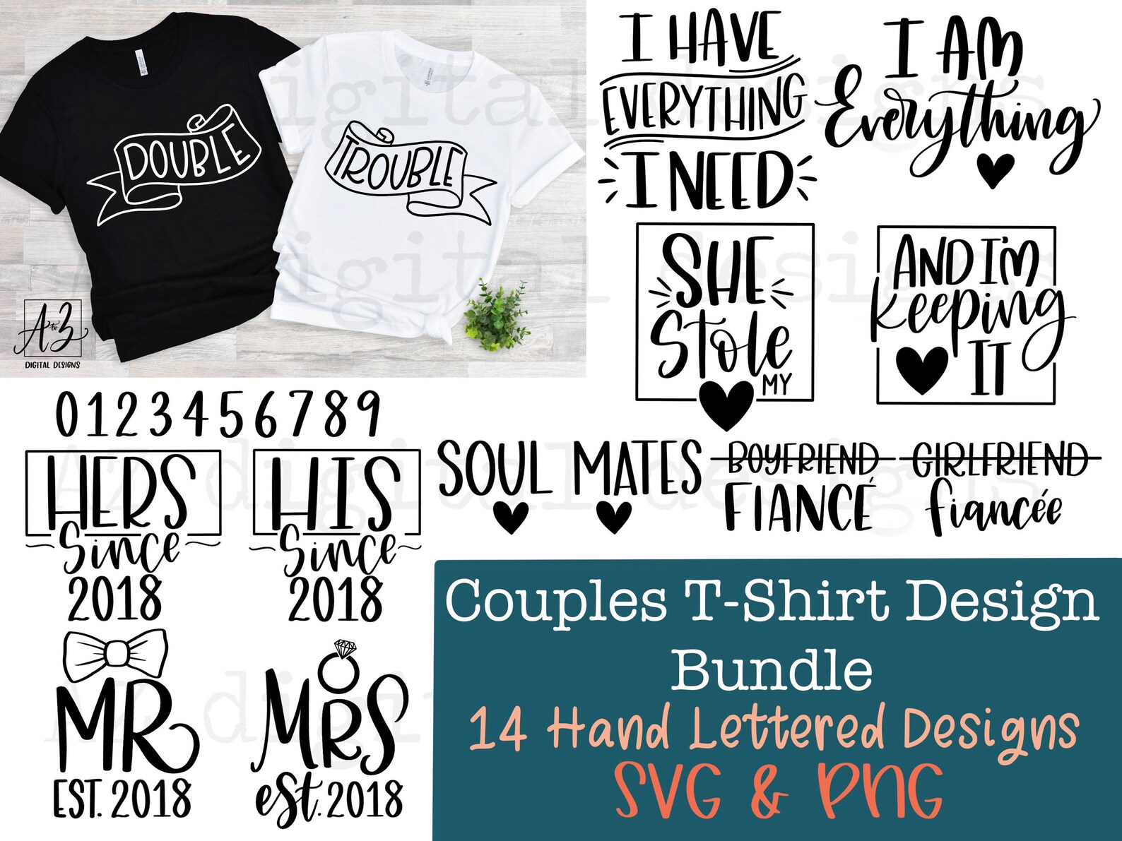Couples Shirts Svg Bundle Hand Lettered | Matching Shirt Svg ...