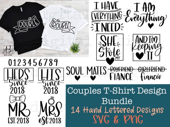 Couples Shirts Svg Bundle Hand Lettered Matching Shirt Svg - Etsy