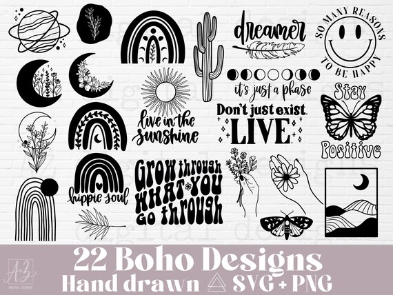 Boho Svg Bundle Hand Drawn Hippie Svg Bundle Boho Svg | Etsy