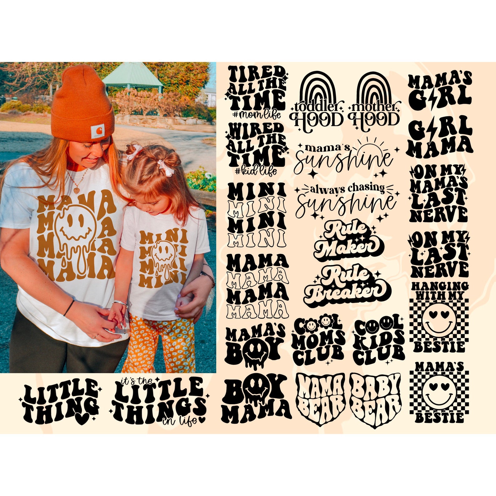 Groovy Mommy and Me Svg Bundle, Retro Mama and Mini Svg, Mothers Day ...